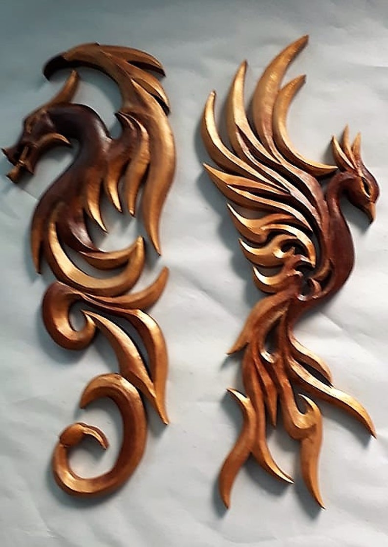 Phoenix and Dragon Phoenix and Dragon Mirror Image Phoenix | Etsy