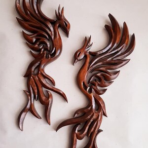 Phoenixes Carving Wall, Phoenix Bird, Handmade Phoenix, Wooden Phoenix ...