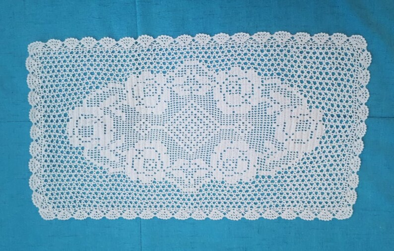 Vintage Crocheted Doily With Roses Rectangular Doily Table - Etsy