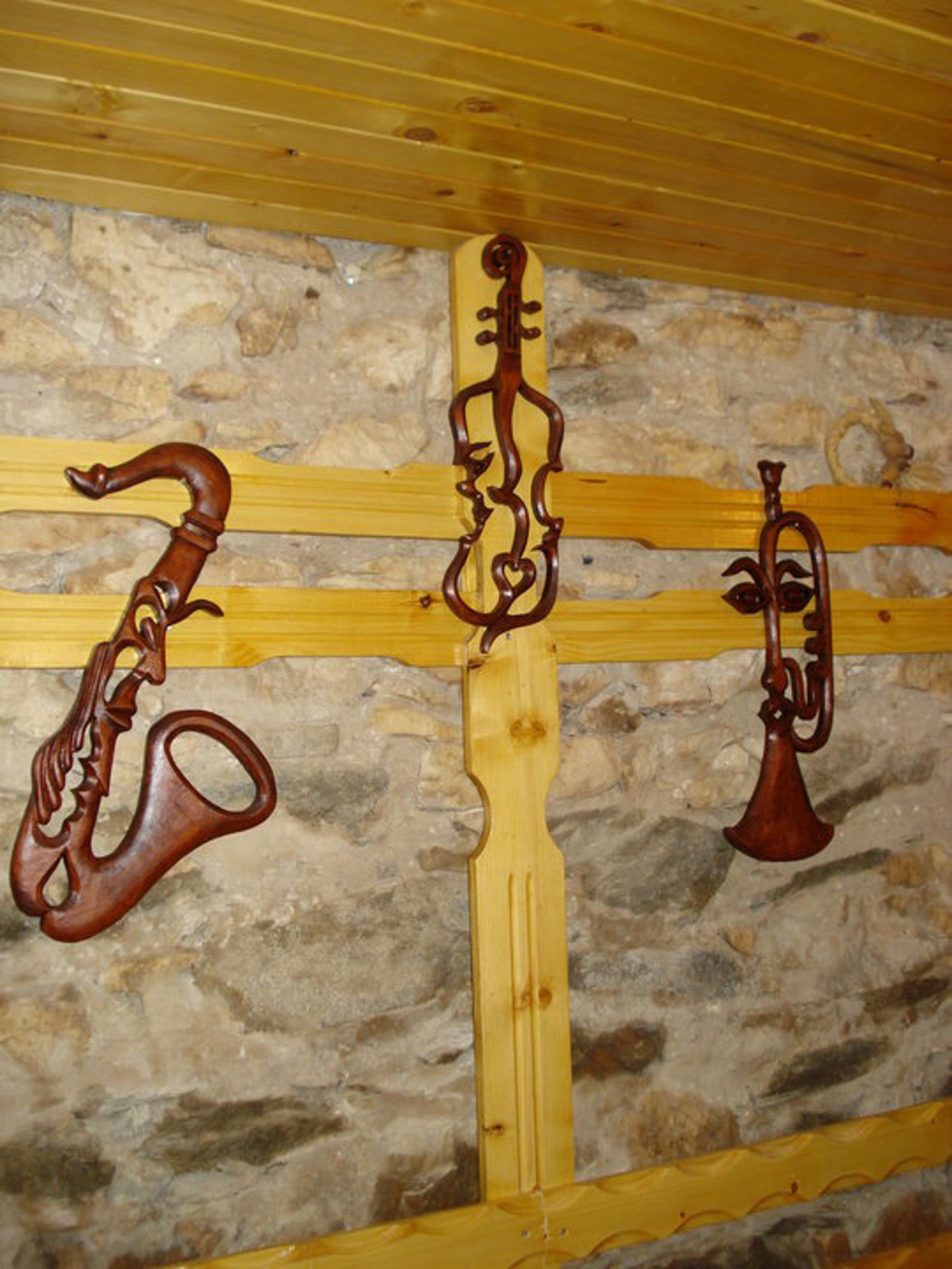 Saxophone, Wooden Saxophone , Saxophone Carving Wall, Wood Carving ...