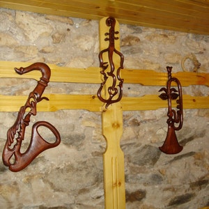 Saxophone, Wooden Saxophone , Saxophone Carving Wall, Wood Carving ...