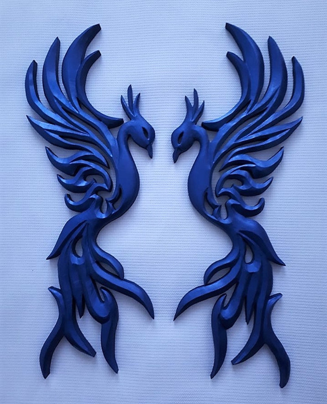 Two Blue Phoenixes Phoenix Mirror Image Phoenix Carving - Etsy