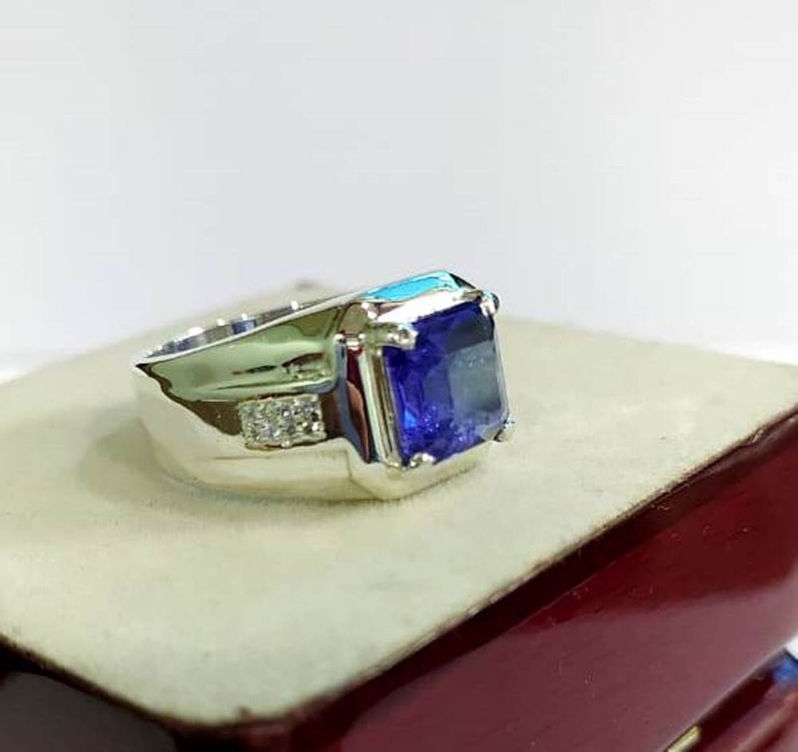 925 Sterling Silver Natural Emerald Cut Tanzanite Rings | Etsy