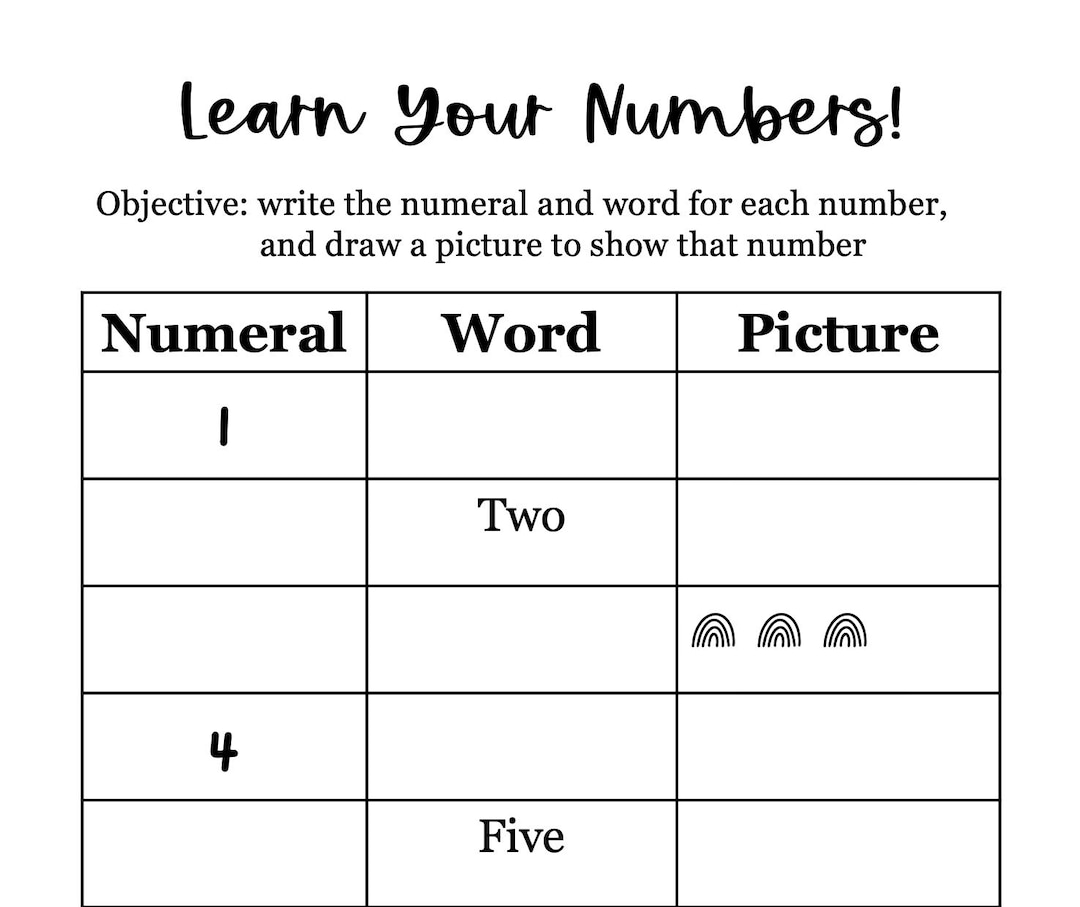 Learn Your Numbers | Grade 1 Worksheet - Etsy UK