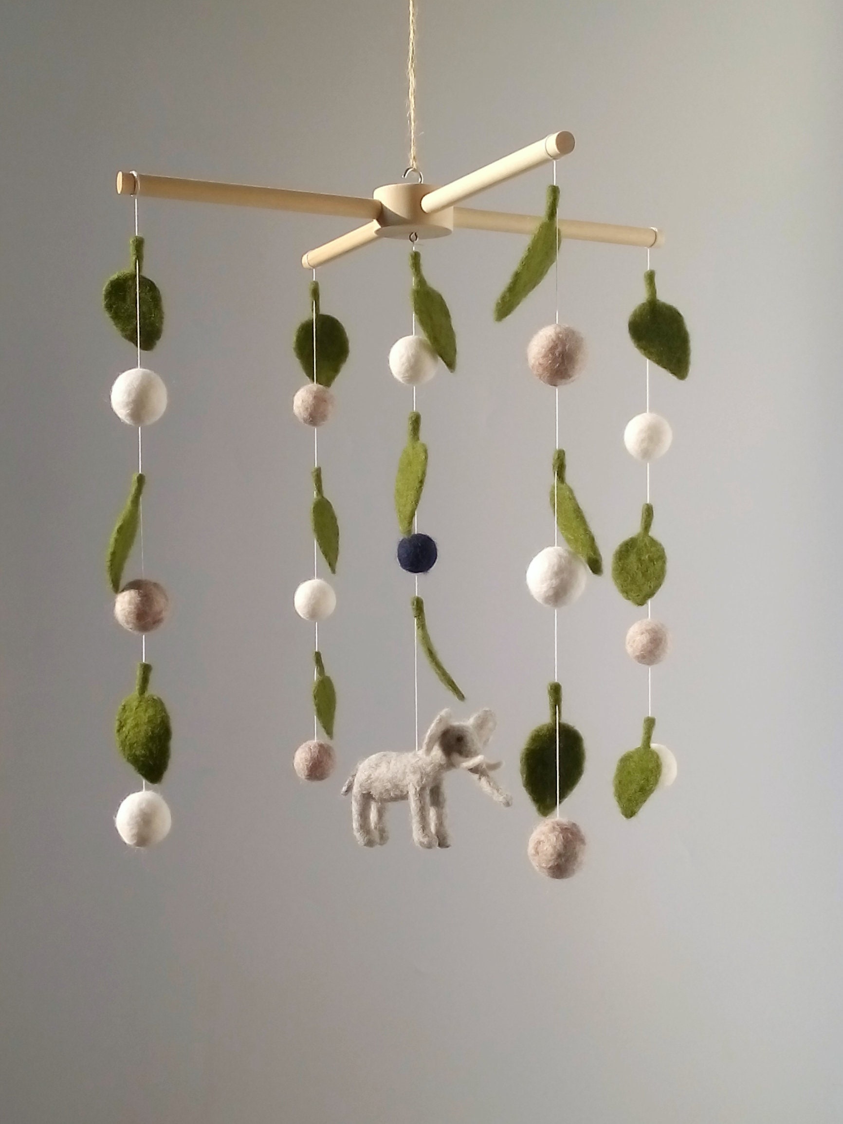 Felt baby mobile Nursery crib decor Needle felted elephant | Etsy