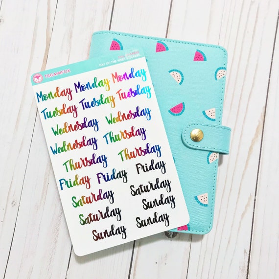 Day of the Week Stickers Weekday Planner Stickers Week Day | Etsy