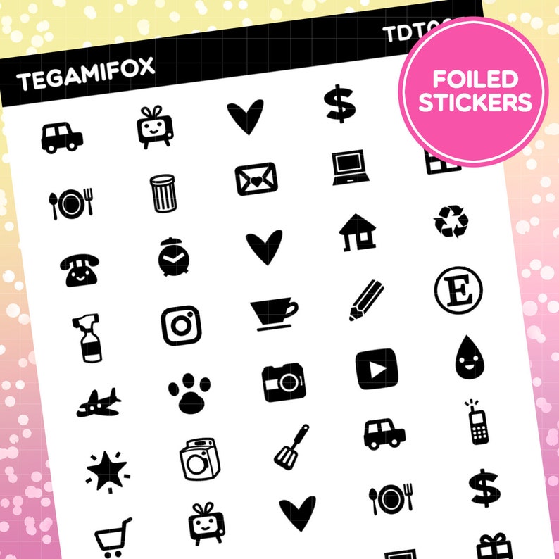 Foiled Icon Stickers Transparent Overlay Stickers Multiple | Etsy