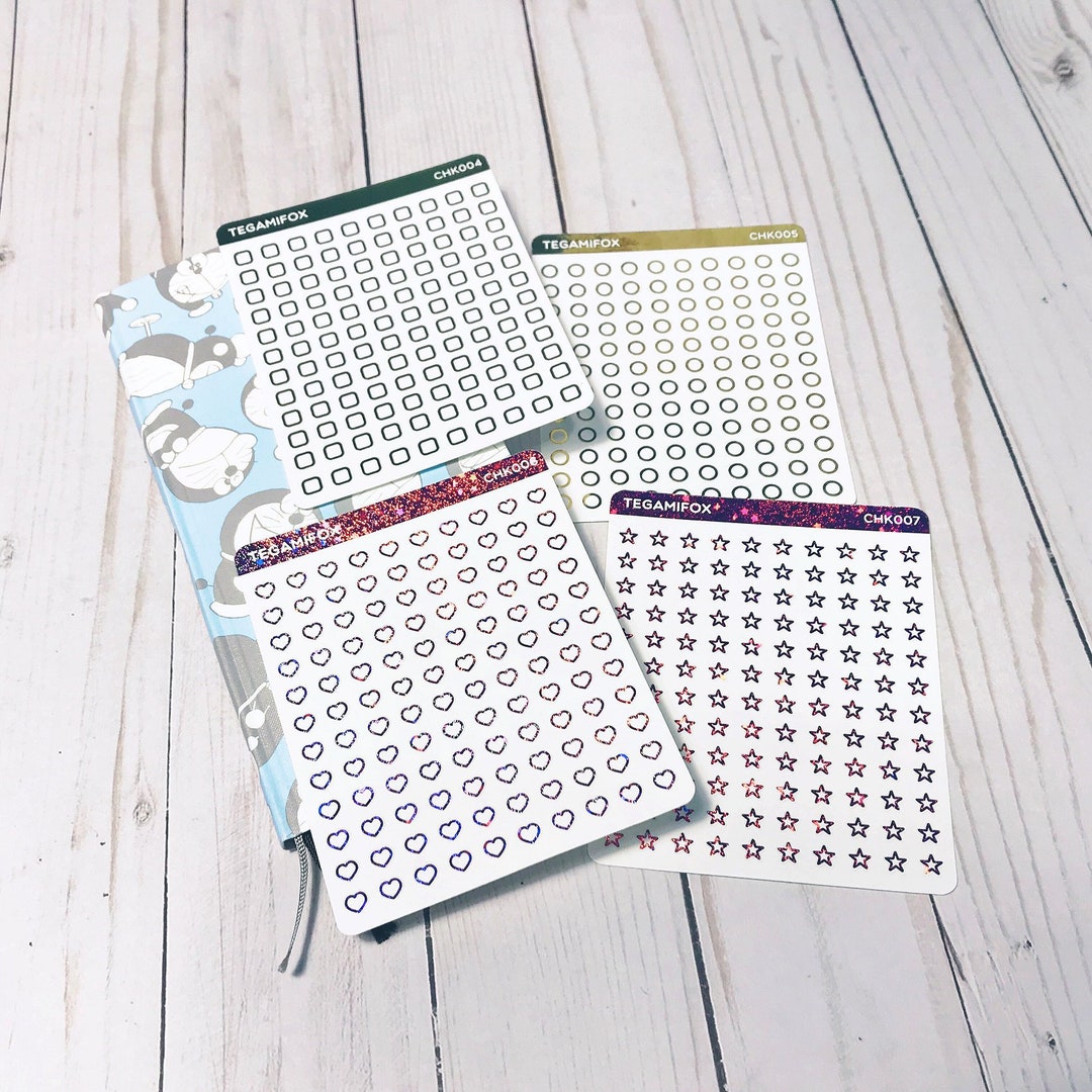 Foiled Single Check Box Stickers - Tiny Rounded Squares, Circle, Hearts ...