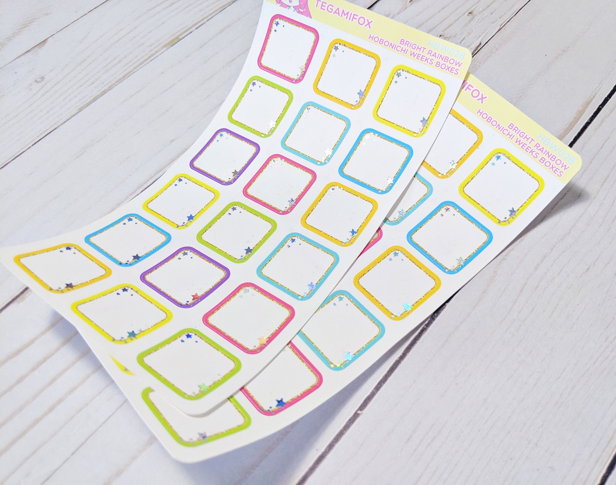 Rounded Square Box Stickers With Foil Accents Bright Rainbow | Etsy