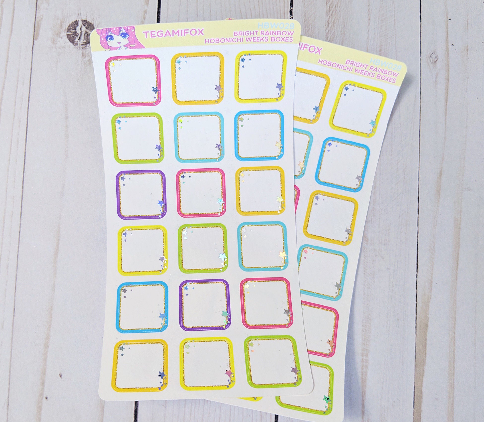 Rounded Square Box Stickers With Foil Accents Bright Rainbow | Etsy