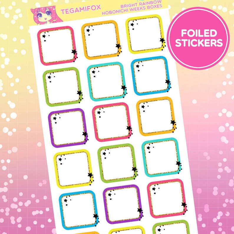 Rounded Square Box Stickers With Foil Accents - Bright Rainbow ...
