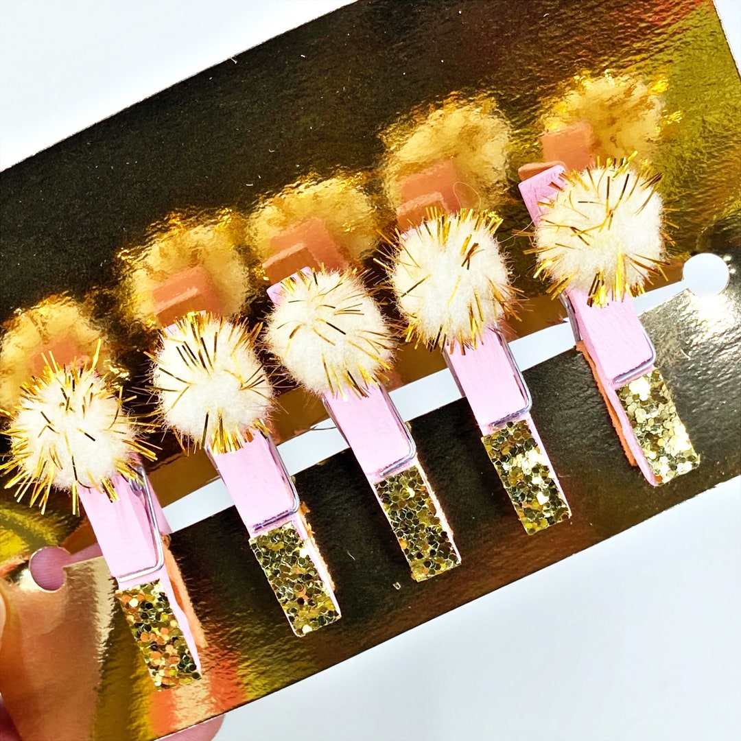 Pink and Gold Glitter Clothespins With Gold Pompoms Altered Clothes ...