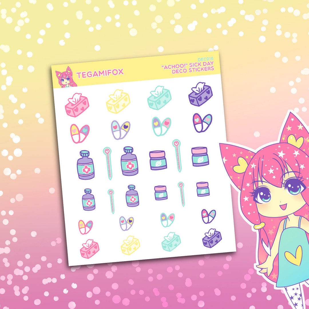 Sick Day Stickers - Kawaii Sick Day - Cold and Flu Trackers, Kawaii ...