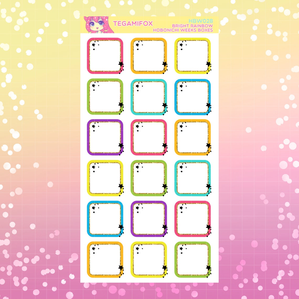 Rounded Square Box Stickers With Foil Accents - Bright Rainbow ...