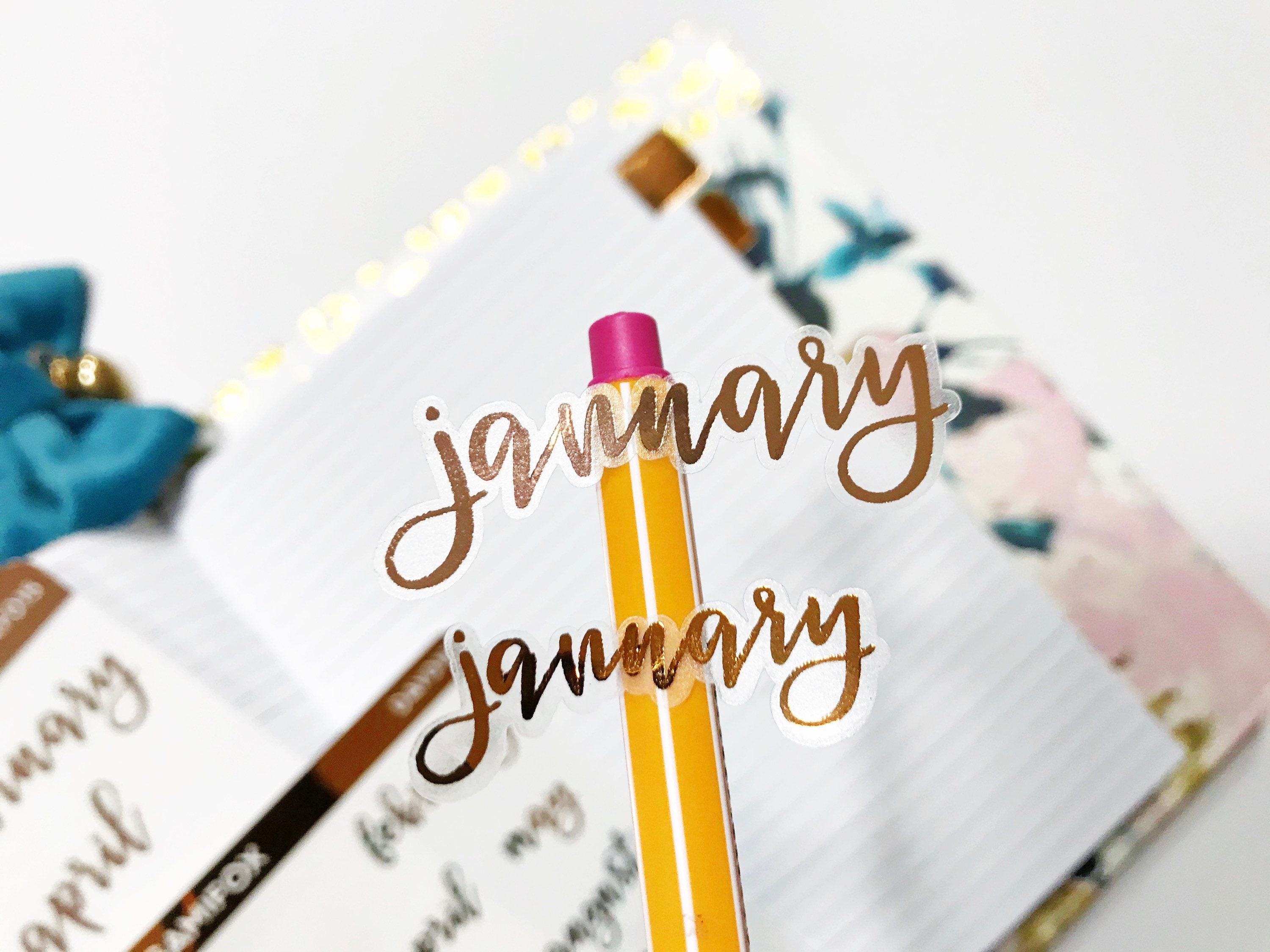 FOIL Monthly Transparent Date Script Stickers - Small and Large Font ...