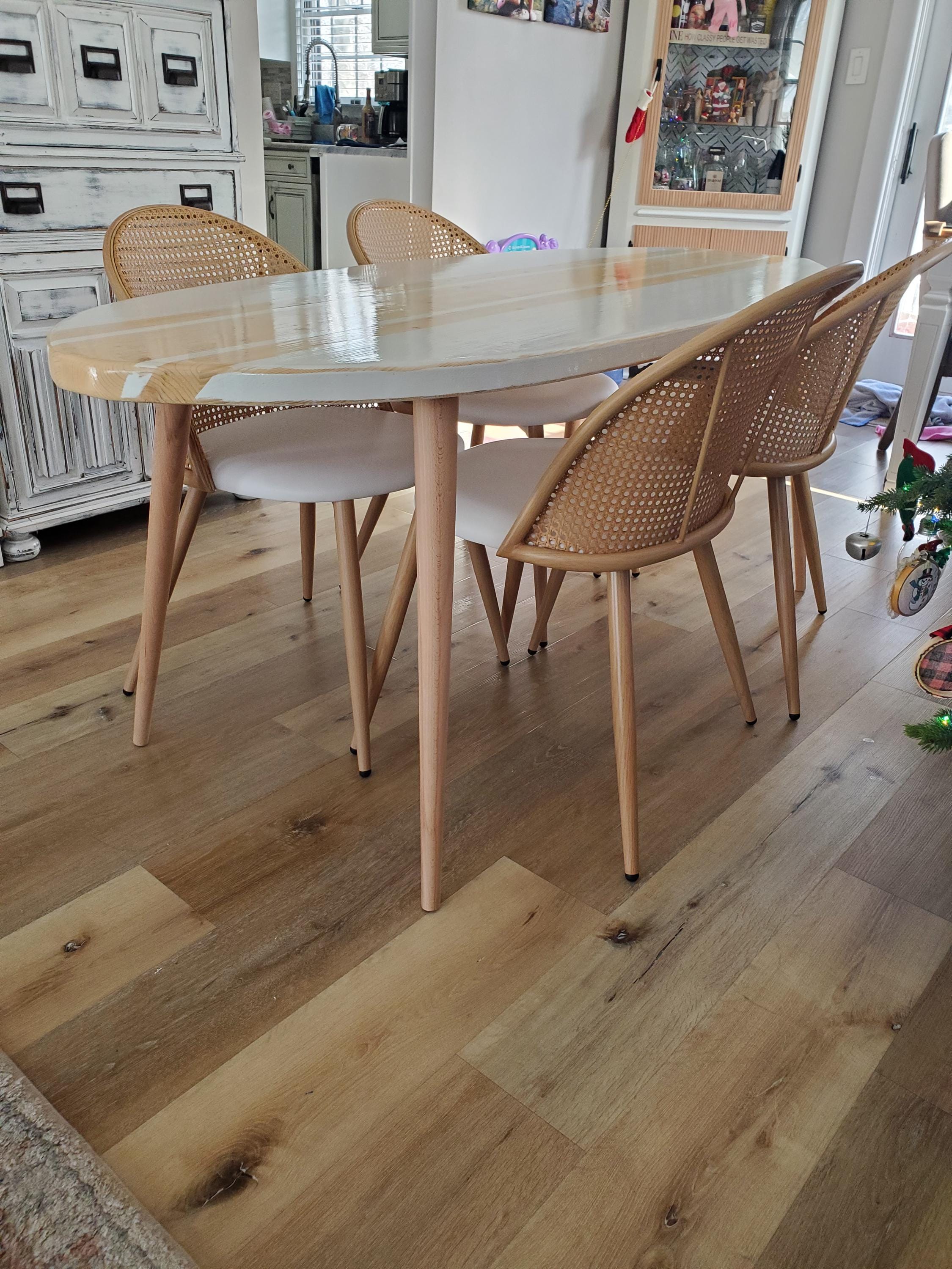 Dining Table Set: Coastal Surfboard Kitchen Table With Chairs 6 Foot ...