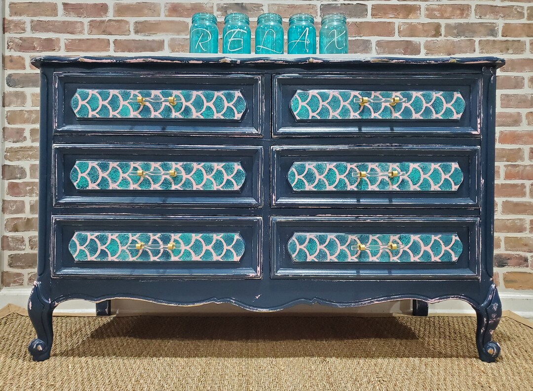 French Provincial Dresser Beachy Fun Mermaid Dresser One of a Kind ...