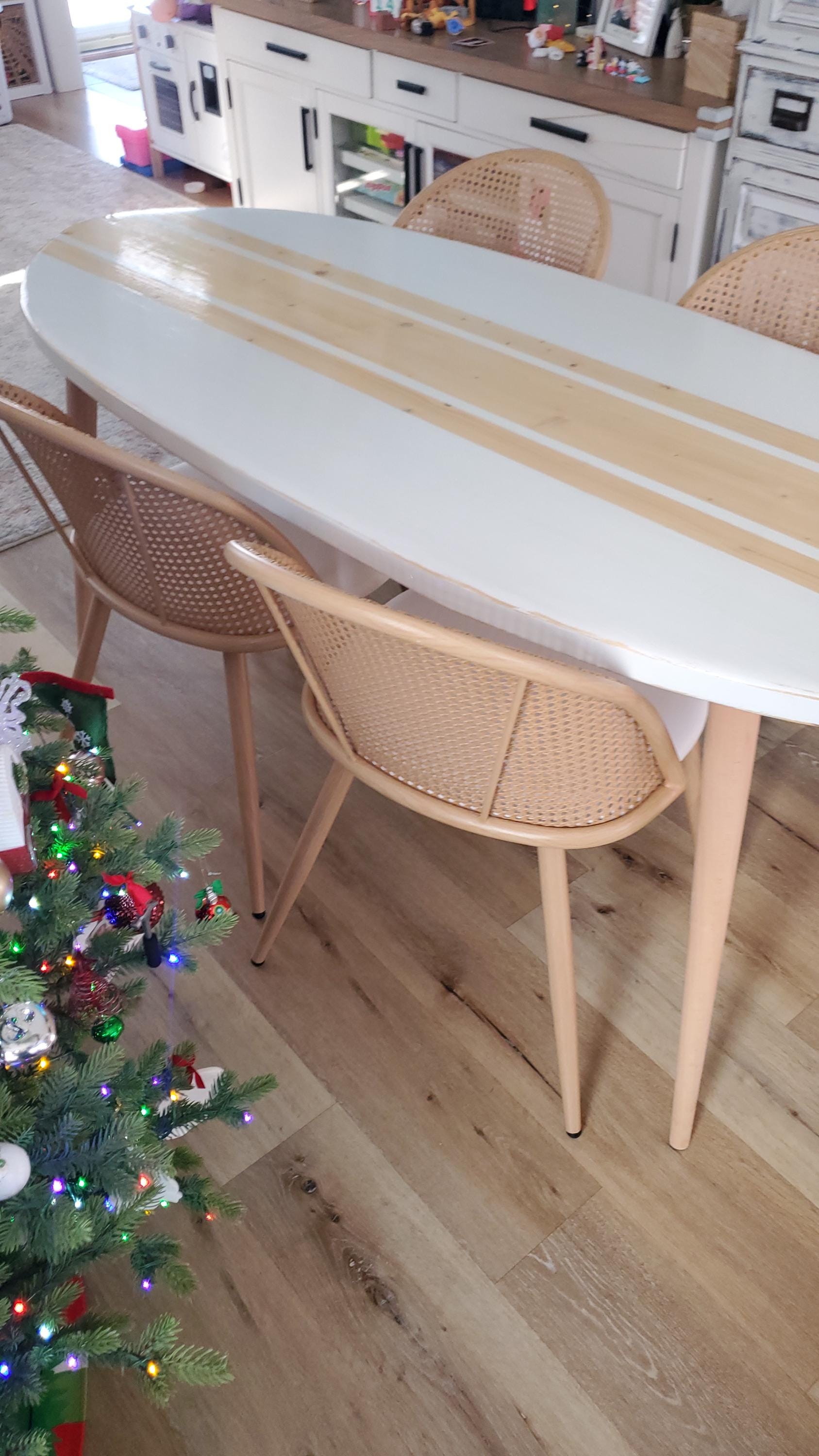 Dining Table Set: Coastal Surfboard Kitchen Table With Chairs 6 Foot ...
