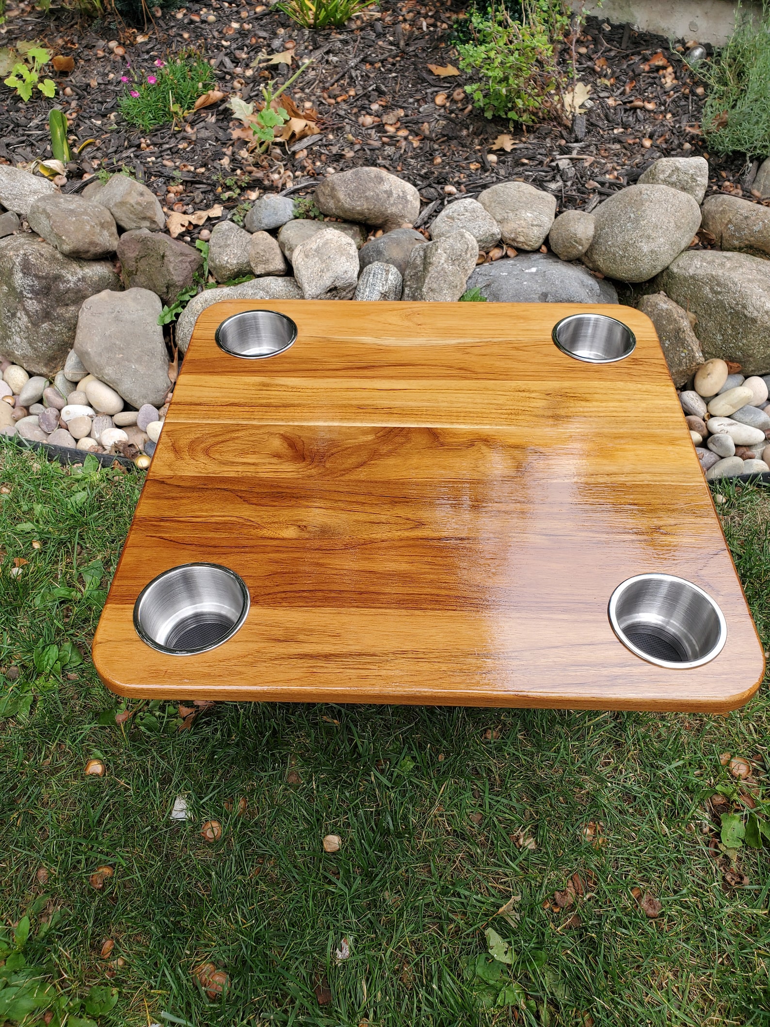 Teak Boat Table | Yacht Cockpit Table With Stainless Steel Cupholders ...