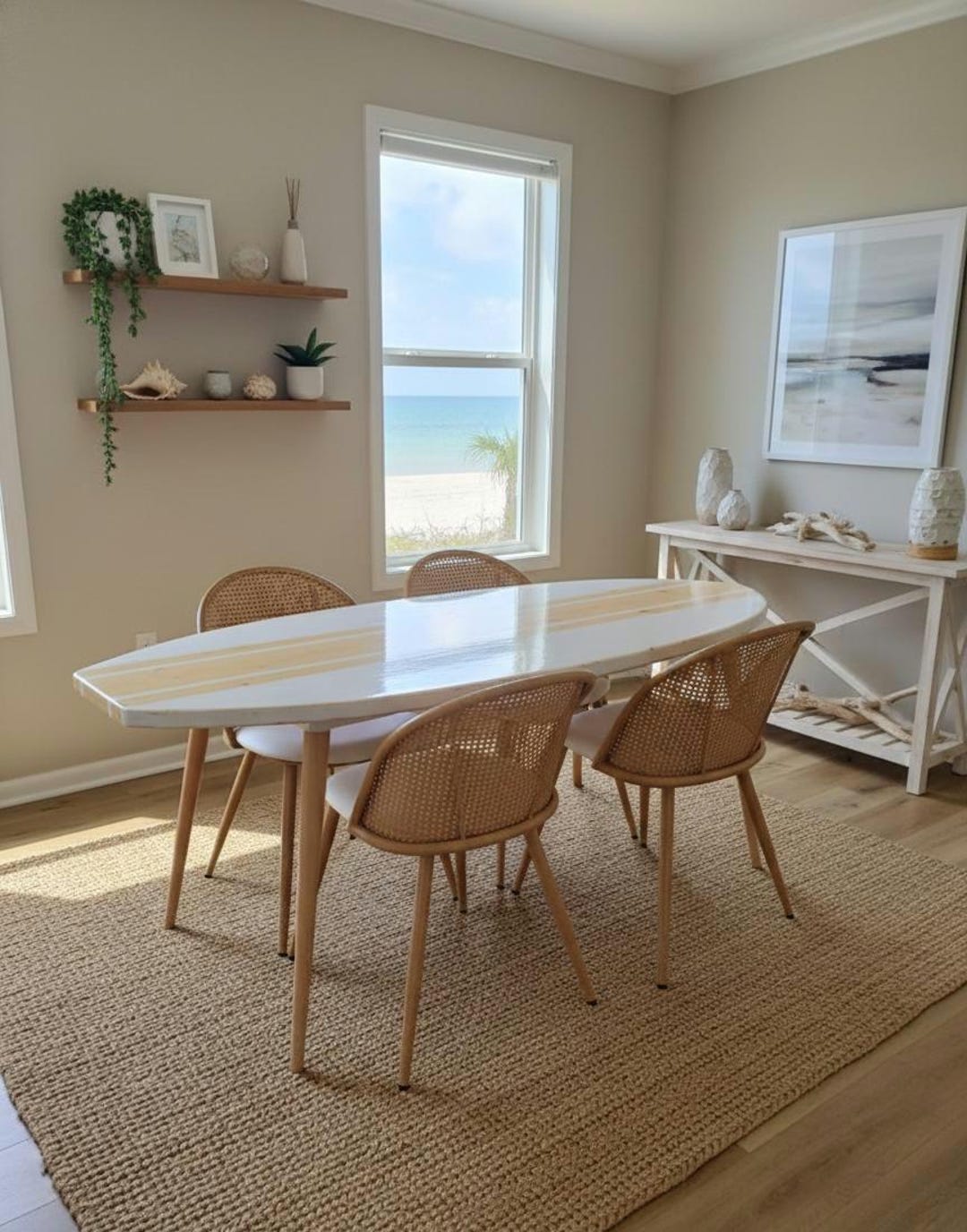 Dining Table Set: Coastal Surfboard Kitchen Table With Chairs 6 Foot ...