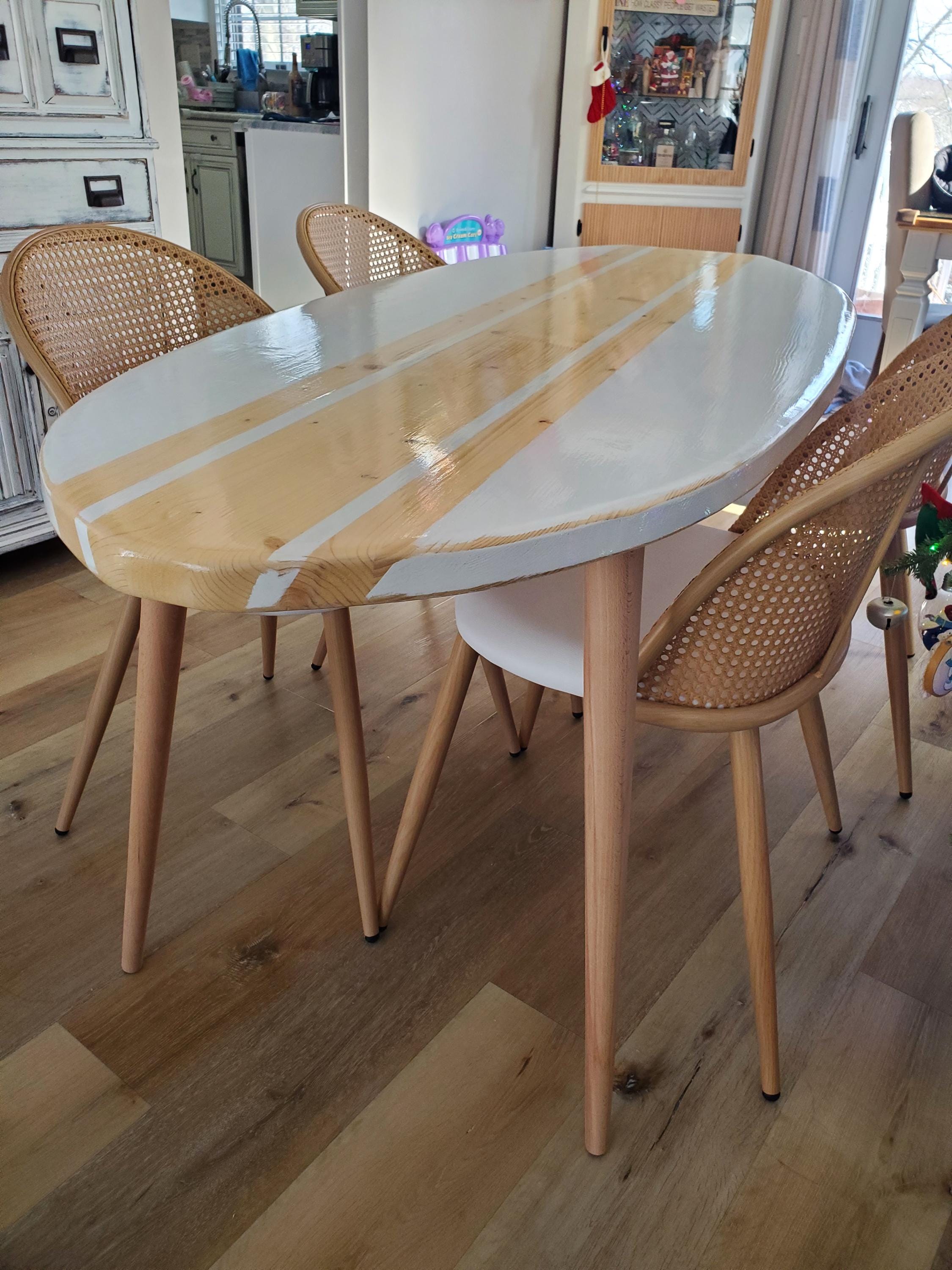 Dining Table Set: Coastal Surfboard Kitchen Table With Chairs 6 Foot ...