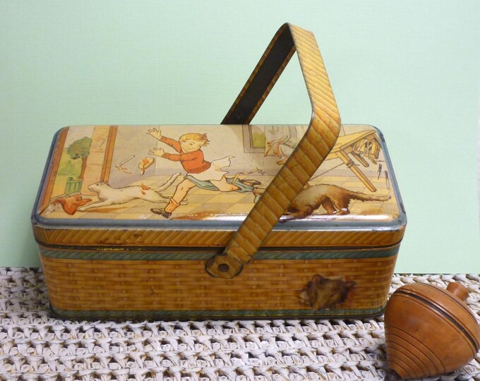 French Vintage Tin BASKET Box Picnic Lunch Pail Lithographied Tole - Etsy