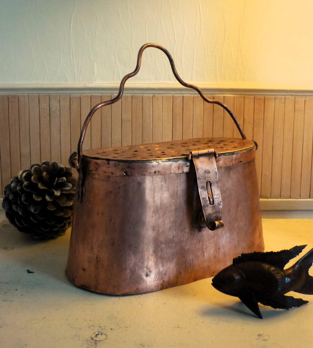Antique French Copper Minnow Bait-kettle XIX COPPER Bucket Fishing ...