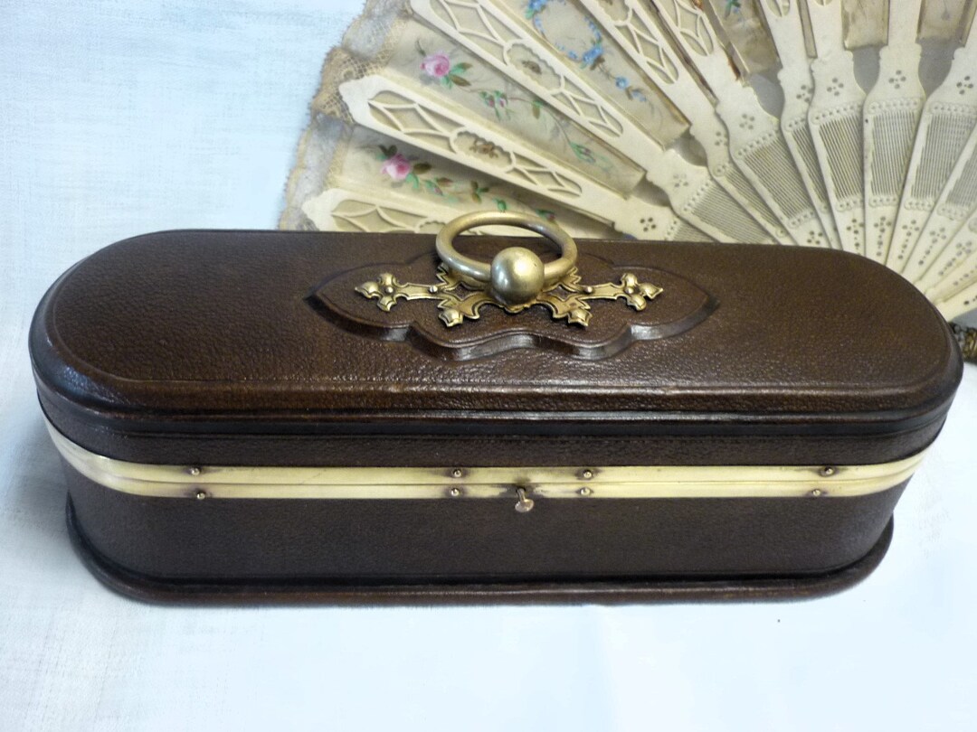 Antique FRENCH Traveling Writing Box Brass , Wood and Leather ...