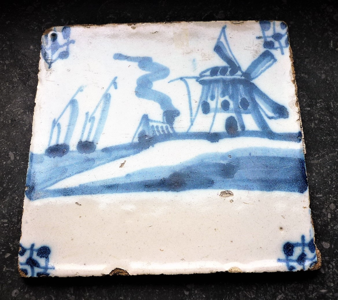 Antique Delft BLUE Tile. Art Ornament XVIII - Etsy