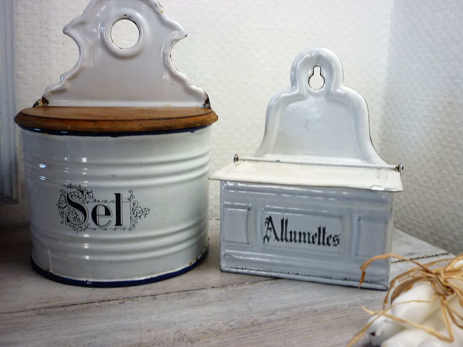 Antique Big French Enamel Salt Box Enameled Canister Kitchen | Etsy