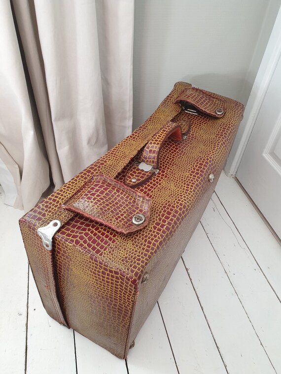 Vintage leather suitcase from 70s, Brown small suitca… - Gem