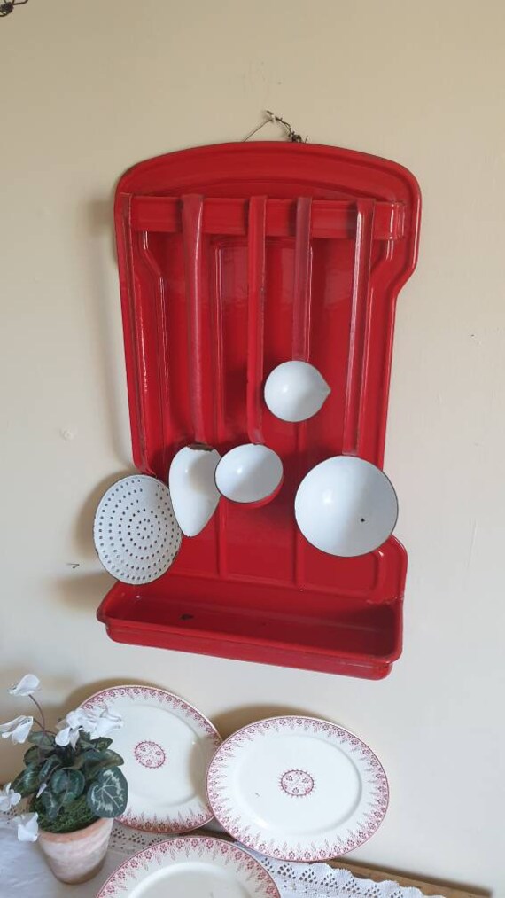 A Stunning Dutch Enamel Utensil Rack With Lower Tray and Five - Etsy