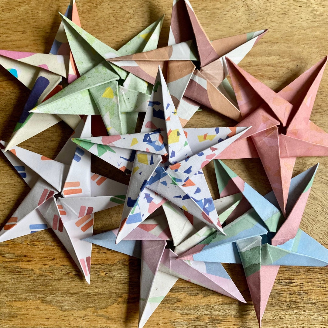 Quirky Patterned Origami Stars ~ Set of 8 Handmade Paper Stars ~ White ...