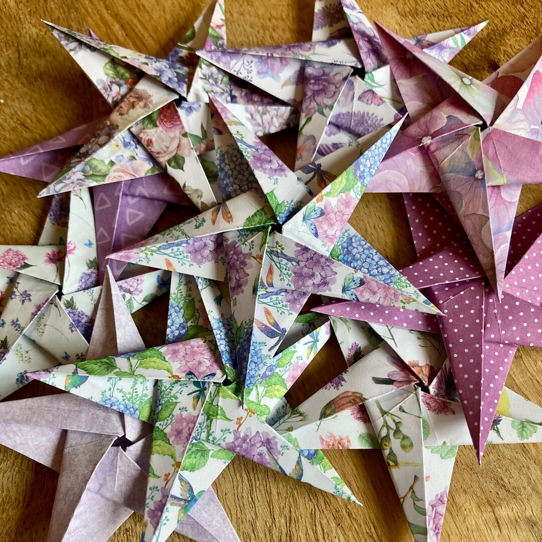 Spring Floral Origami Stars ~ Set of 10 Handmade Paper Stars ~ Purple ...