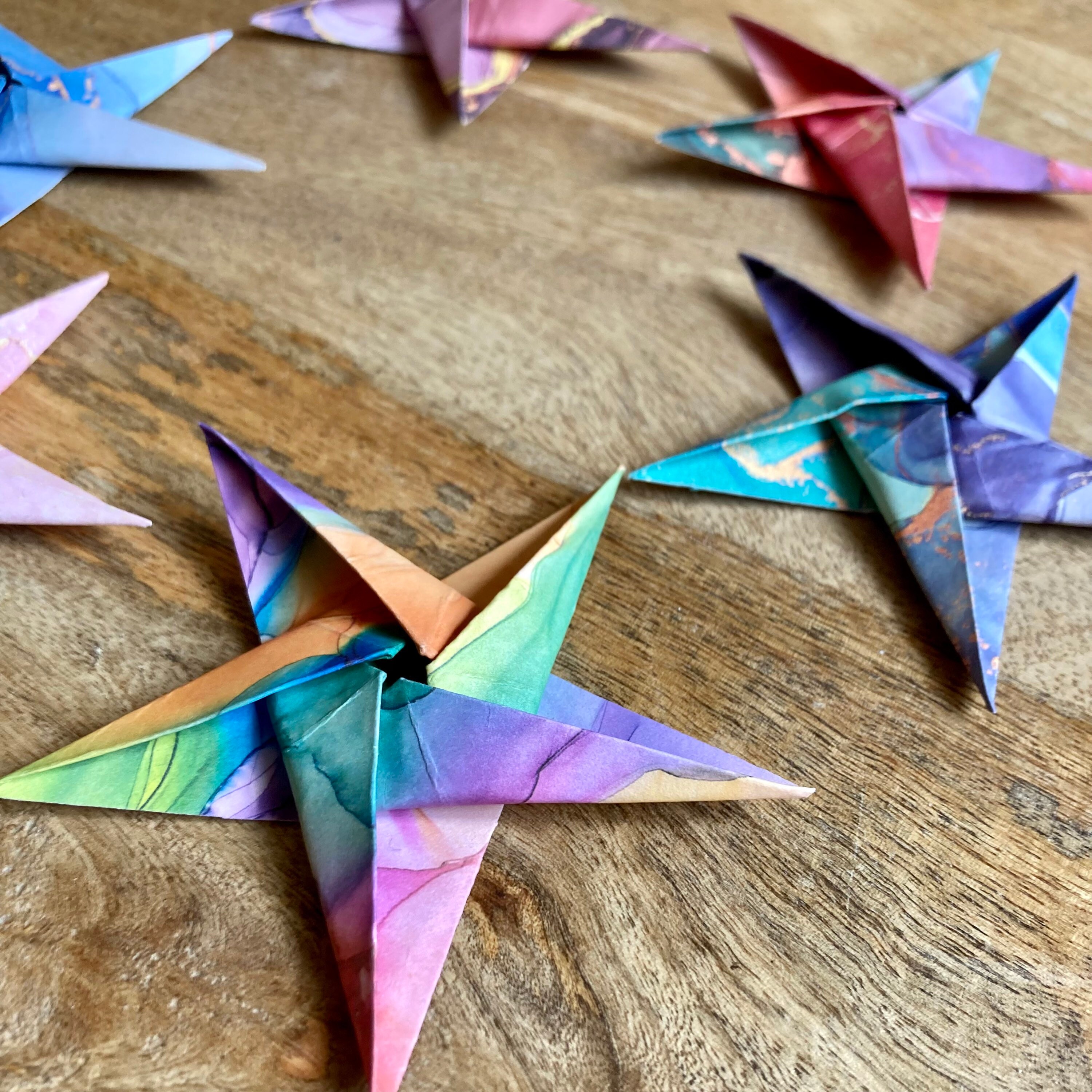 Marbled Blue Pink and Gold Origami Stars Set of 6 Handmade - Etsy