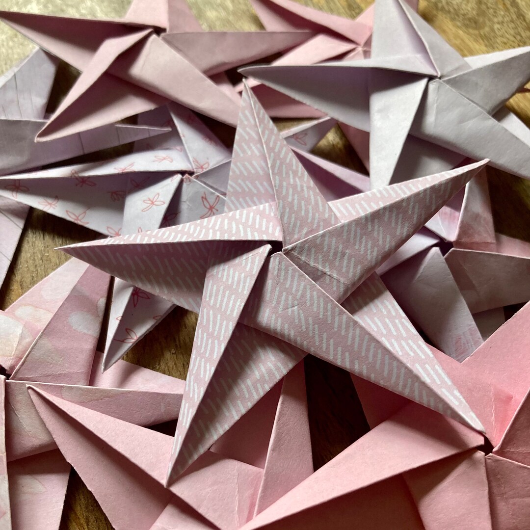 Pink Origami Stars ~ Set of 10 Handmade Paper Stars ~ Plain Pink and ...