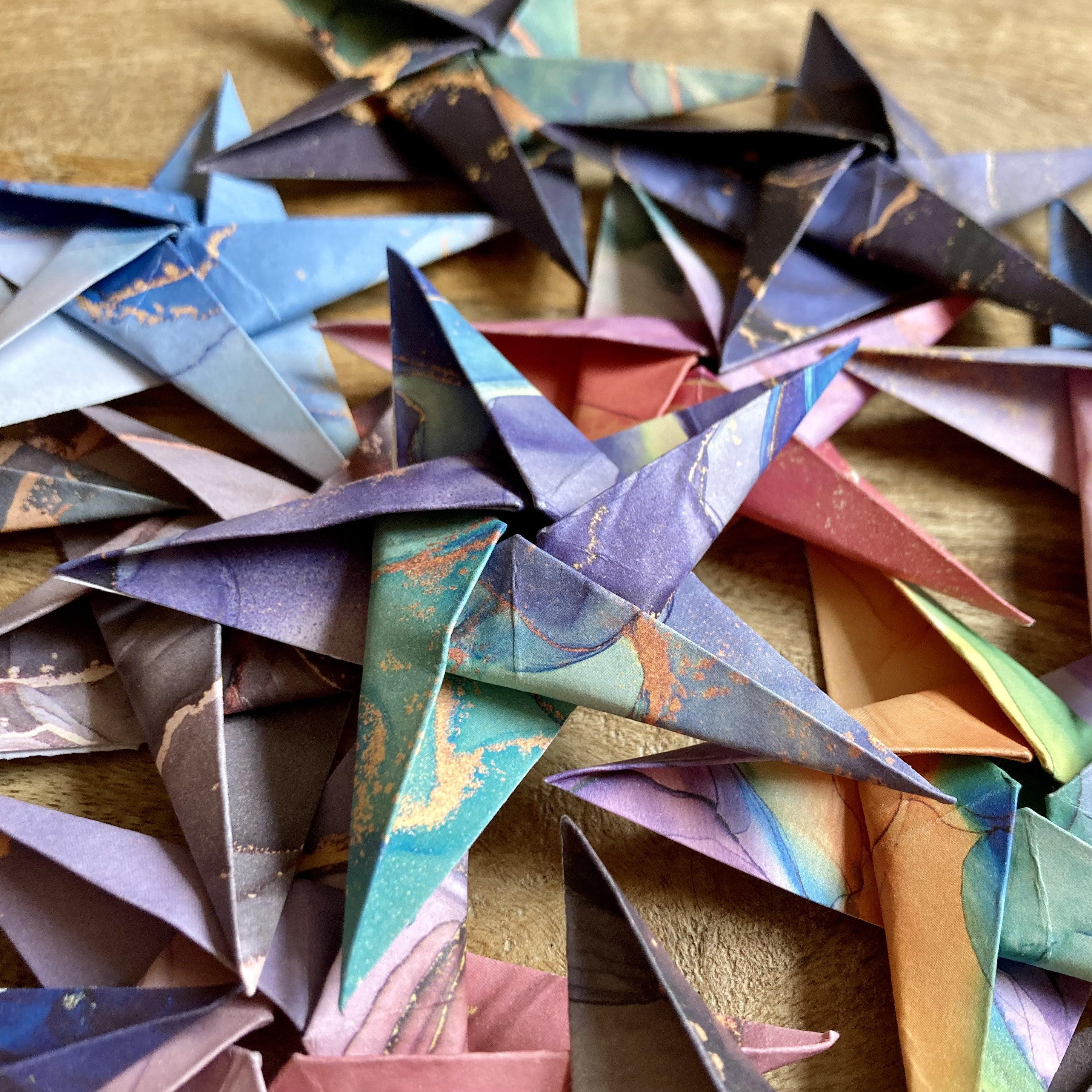 Marbled Blue Pink and Gold Origami Stars Set of 6 Handmade - Etsy