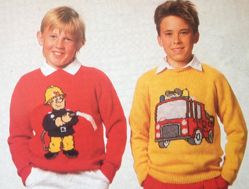 Vintage Pattern Fireman Sam Jumpers Adults and Childrens Knitting ...