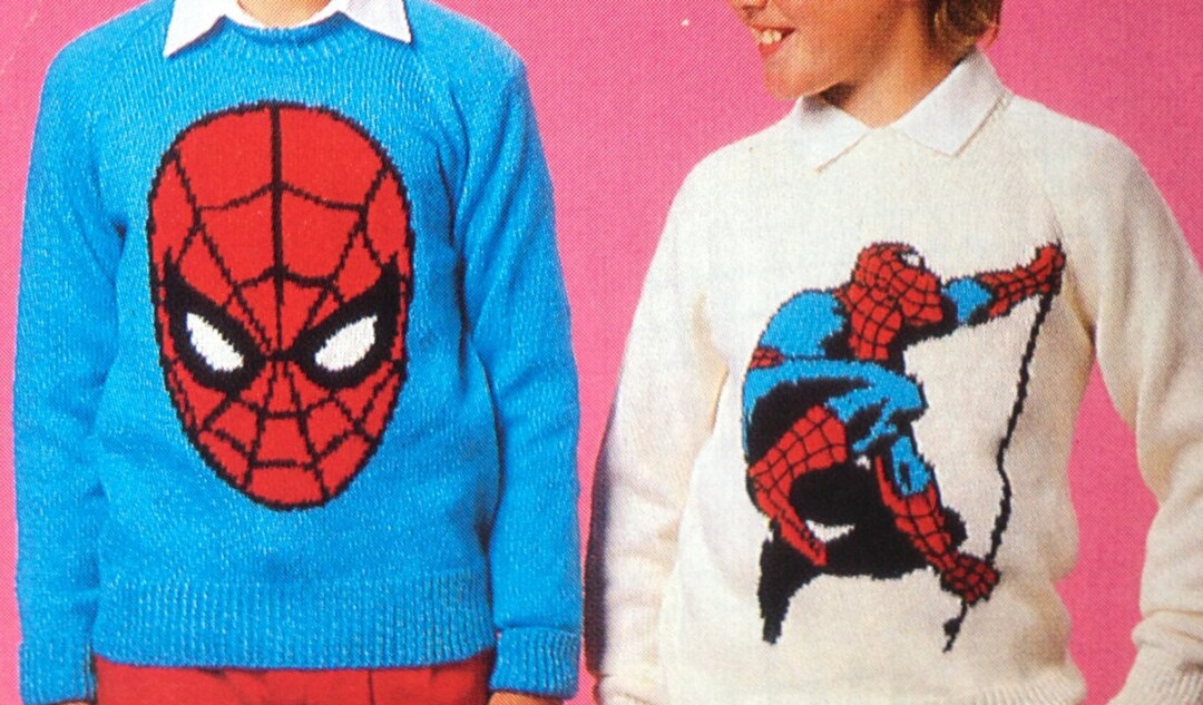 Vintage Pattern Marvel Spiderman Jumpers Adults and Childrens Knitting ...