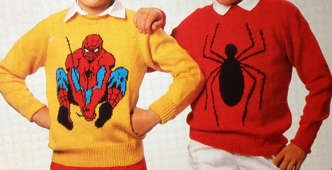 Vintage Pattern Marvel Spiderman Jumpers Adults and Childrens Knitting ...