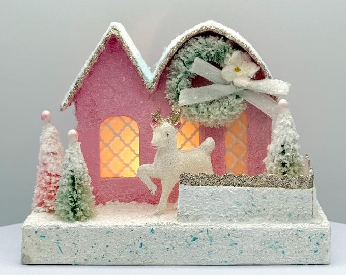 Vintage Putz House Pink- Restored - Etsy