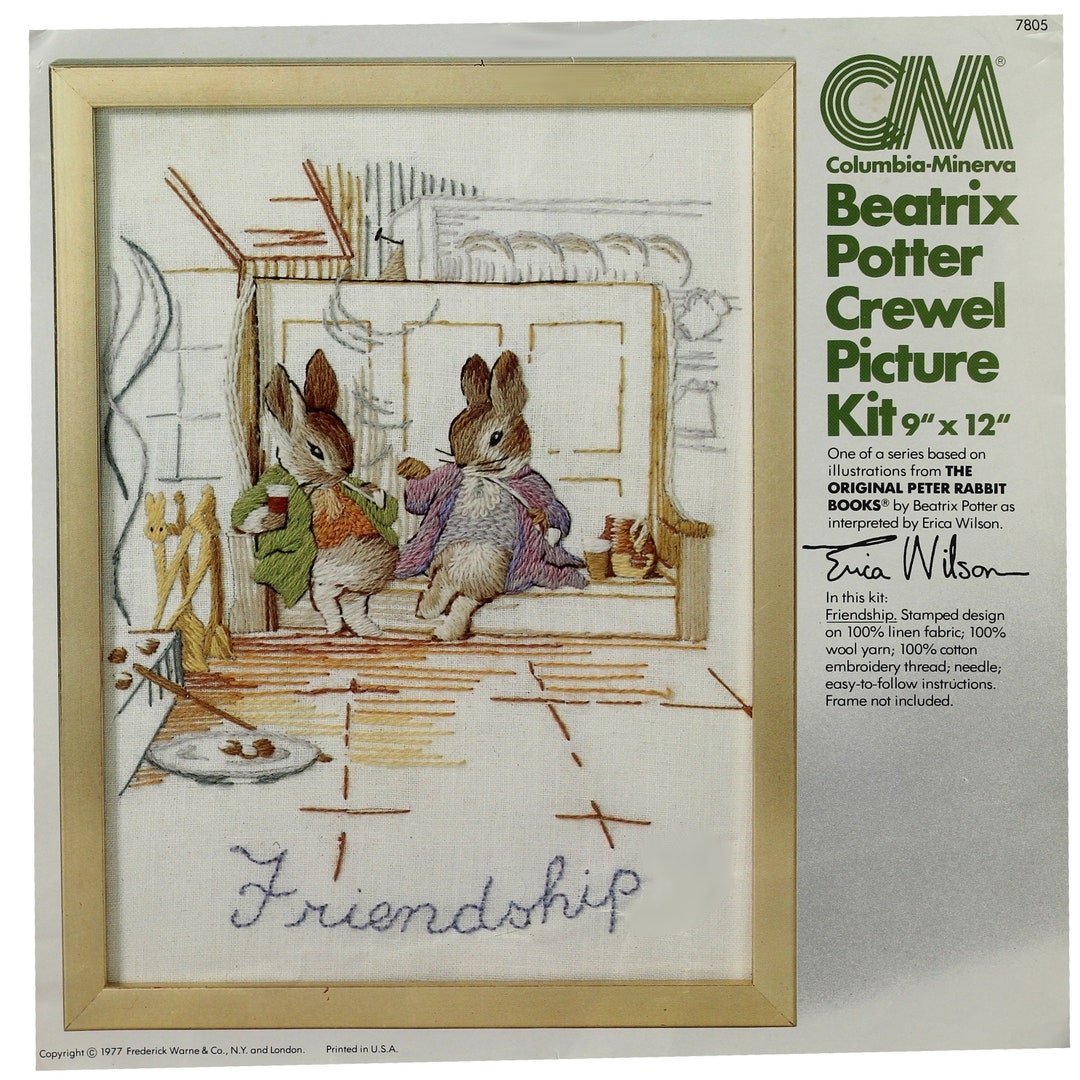 FRIENDSHIP Vintage Crewel Embroidery Kit Erica Wilson Beatrix Potter ...