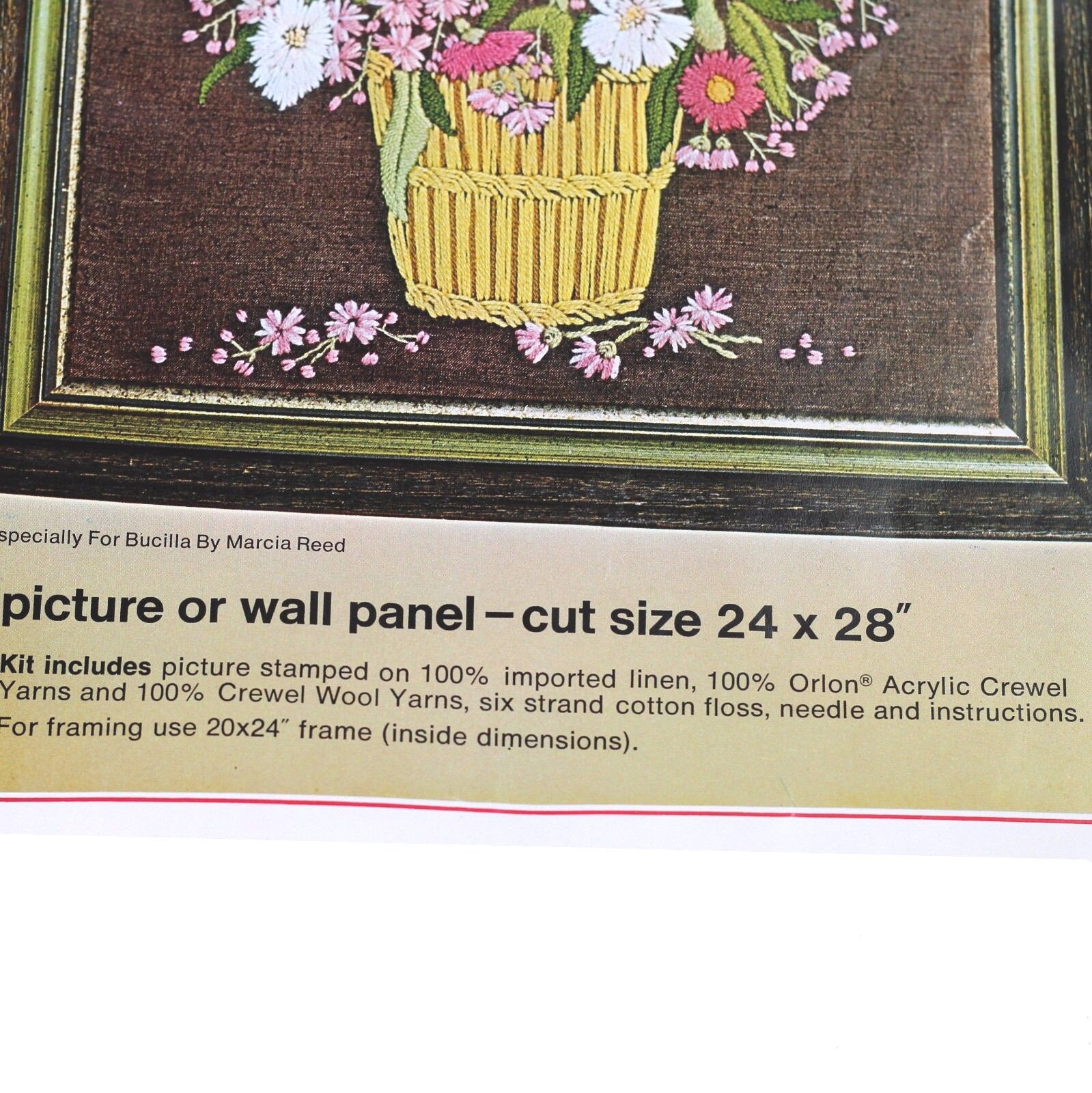 GARDEN BASKET Vintage Crewel Embroidery Kit Mid Century Boho Cottage ...