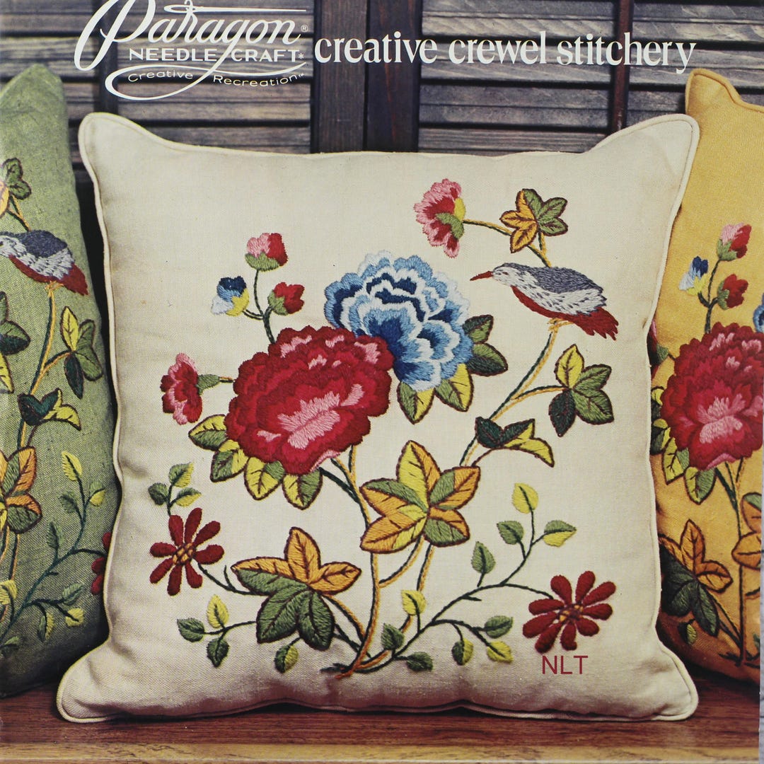 GARDEN of BEAUTY Vintage Crewel Embroidery Kit Jacobean Bird Flowers ...