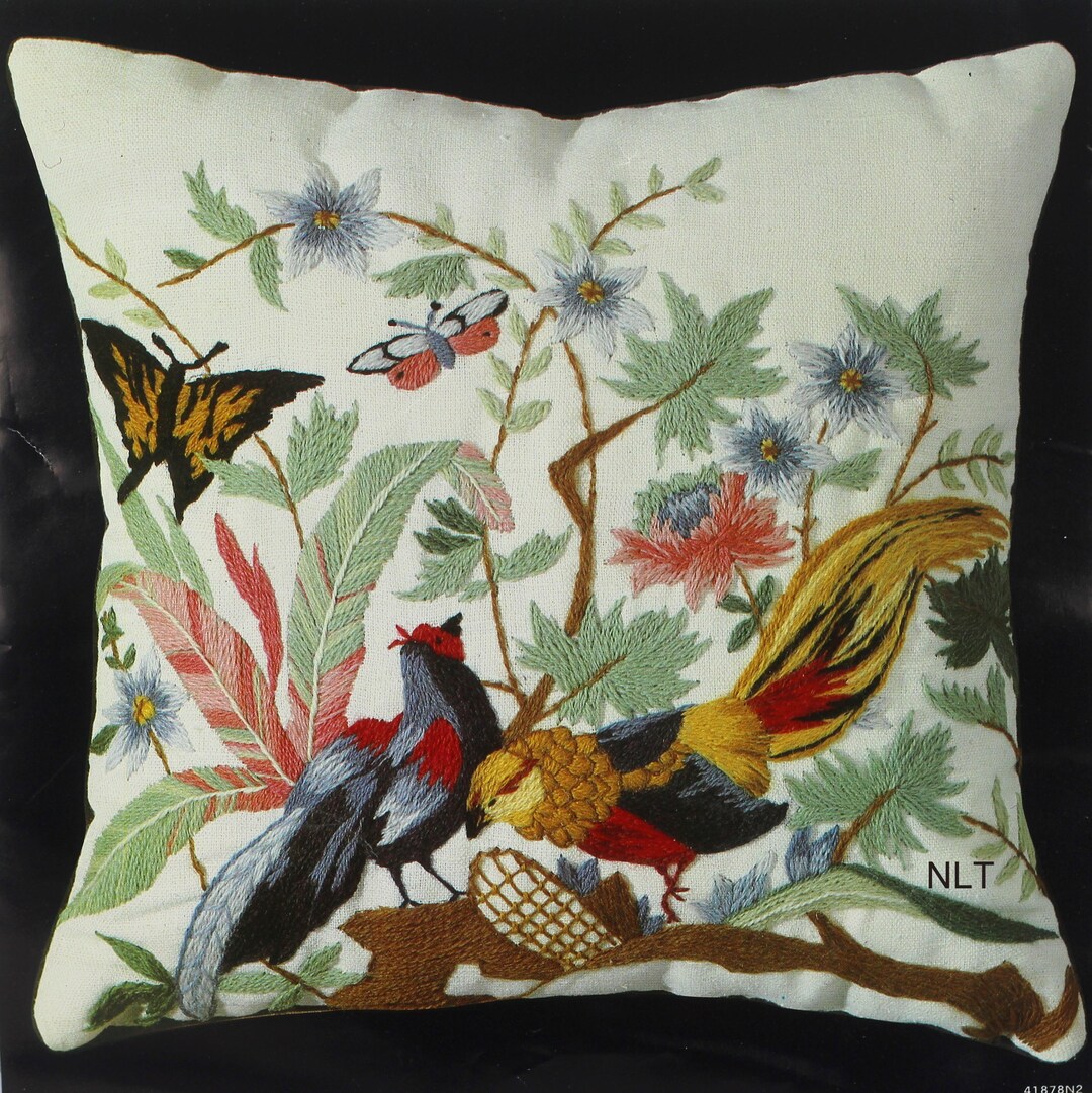 Vintage Crewel Embroidery Kit Jacobean Birds Woodrow Wilson Platter ...
