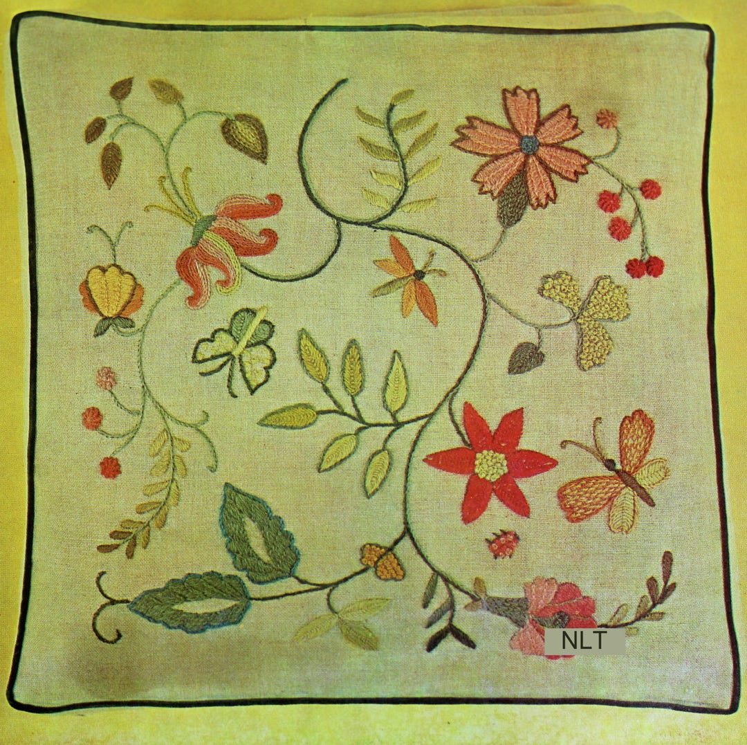 JACOBEAN BOX PILLOW Vintage Crewel Embroidery Kit Erica Wilson ...