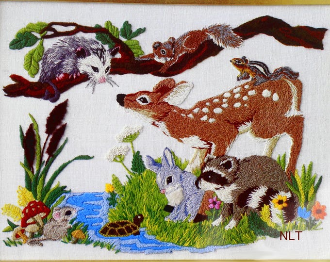 FOREST FRIENDS Vintage Crewel Embroidery Kit Woodland Animals Deer ...