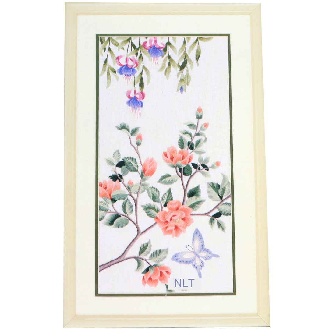 Elsa Williams CASCADE Crewel Embroidery Kit Butterfly Azaleas Fuchsias ...