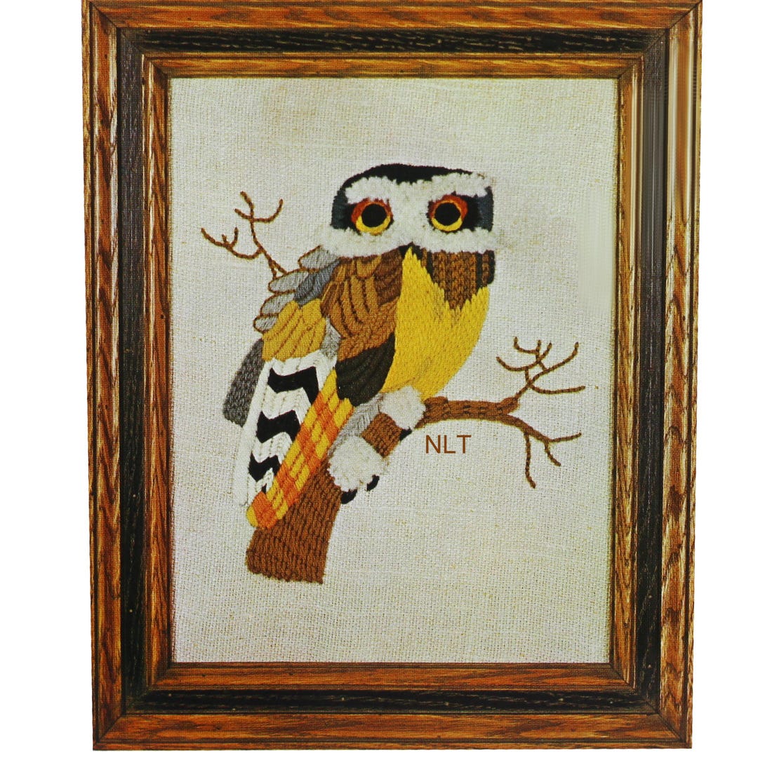 Vintage Crewel Embroidery Kit Erica Wilson Owl Picture Design Bird Fall ...