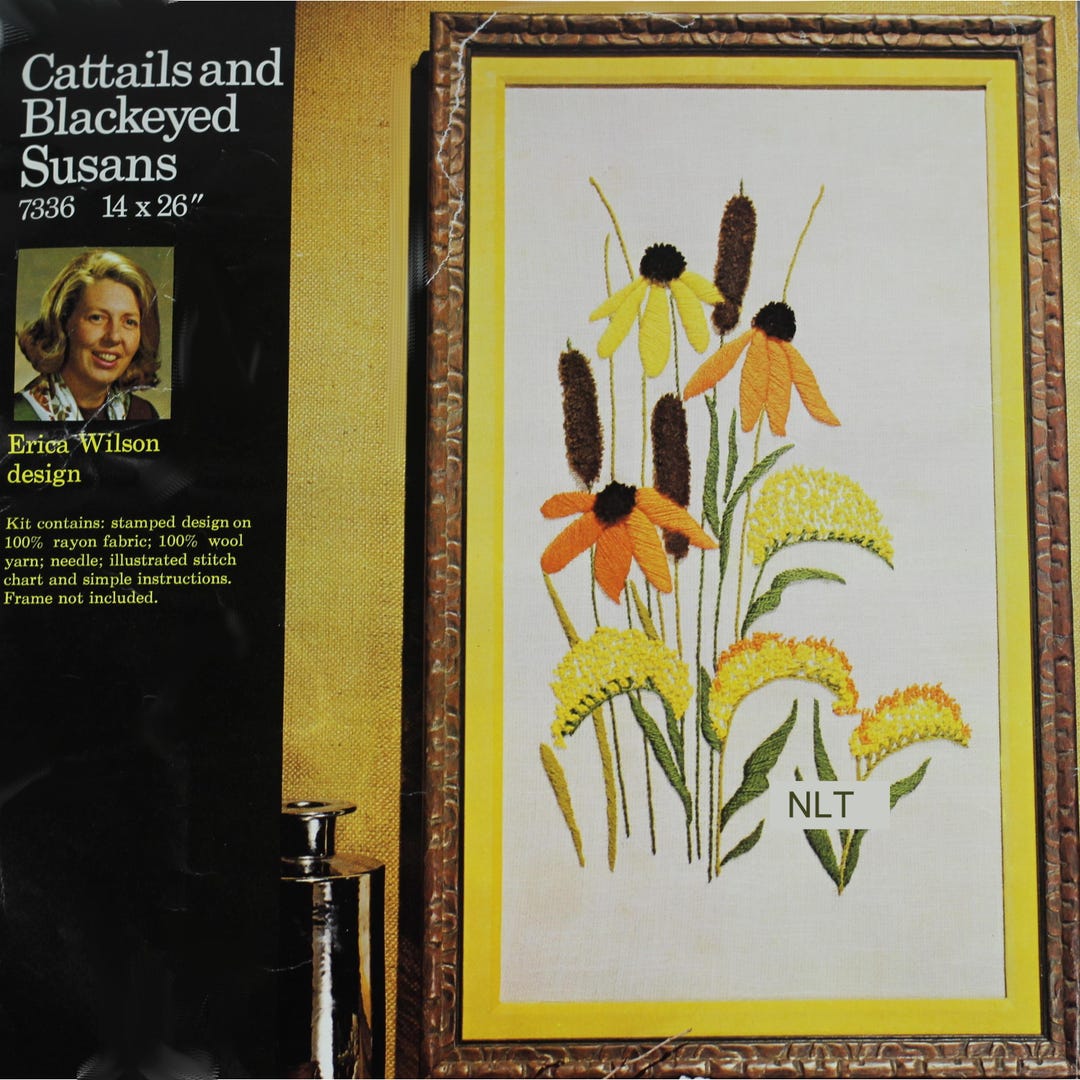 Vintage Crewel Embroidery Kit Cattails Erica Wilson Mid Century Panel ...